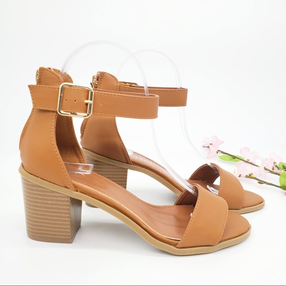 Shoes | Classic Tanbrown Open Toe Block Heel | Poshmark